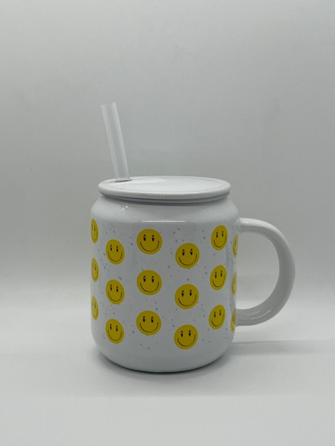 Smiley Face Coffee Mug With Lid and Straw,happy Smile Coffee Mug ,great ...