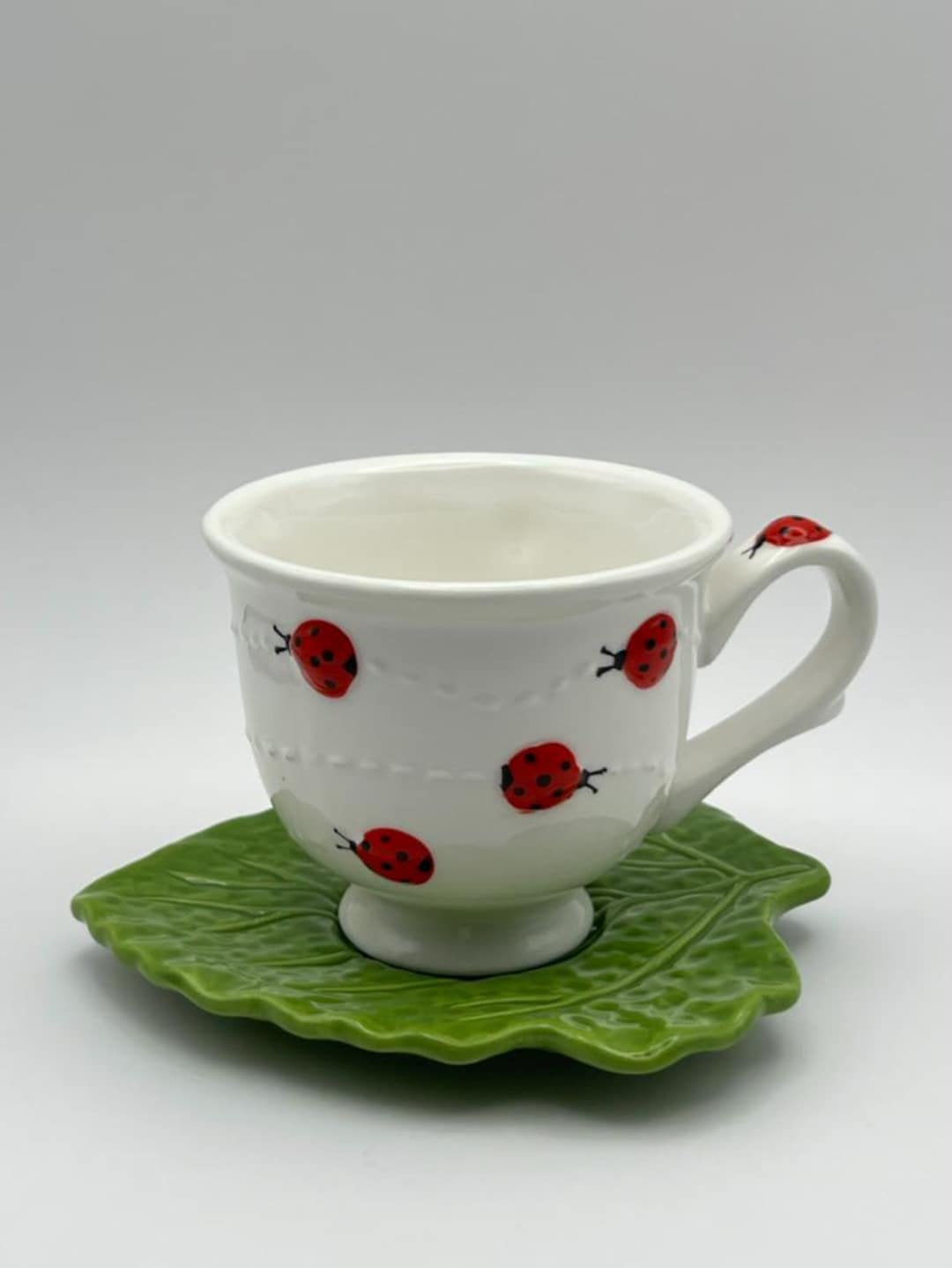 Ladybug Coffee Mug,ladybug With a Leaf Shaped Saucer Tea Cup Mug ...