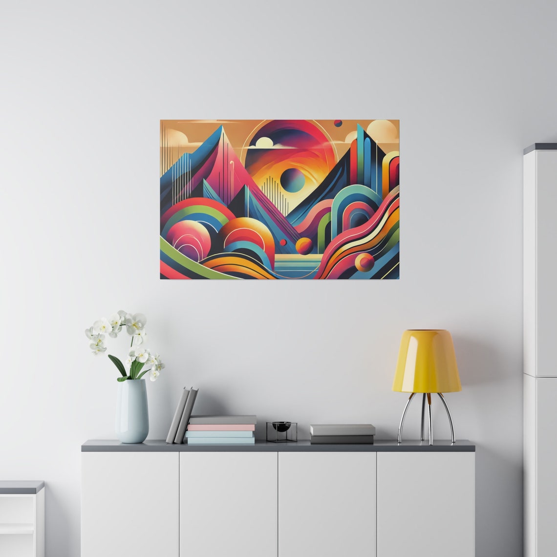 Colorful Abstract Mountains and Sunset Canvas Vibrant Landscape Art - Etsy