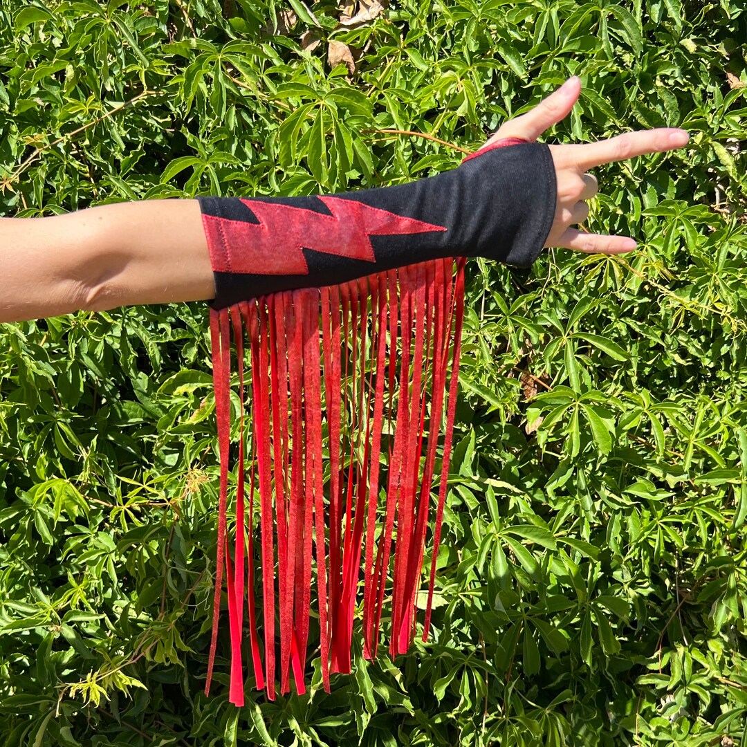 Fringe and Lightning Bolt Gauntlet Arm Warmer Rocker Stage - Etsy
