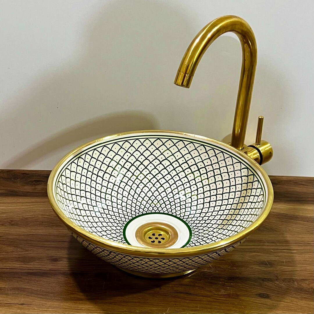 Handmade Moroccan Ceramic Basin - Brightly Colored Hand Painted Basin ...