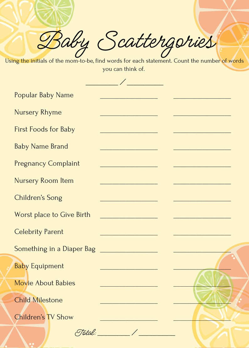Citrus Themed Baby Shower Games - Etsy