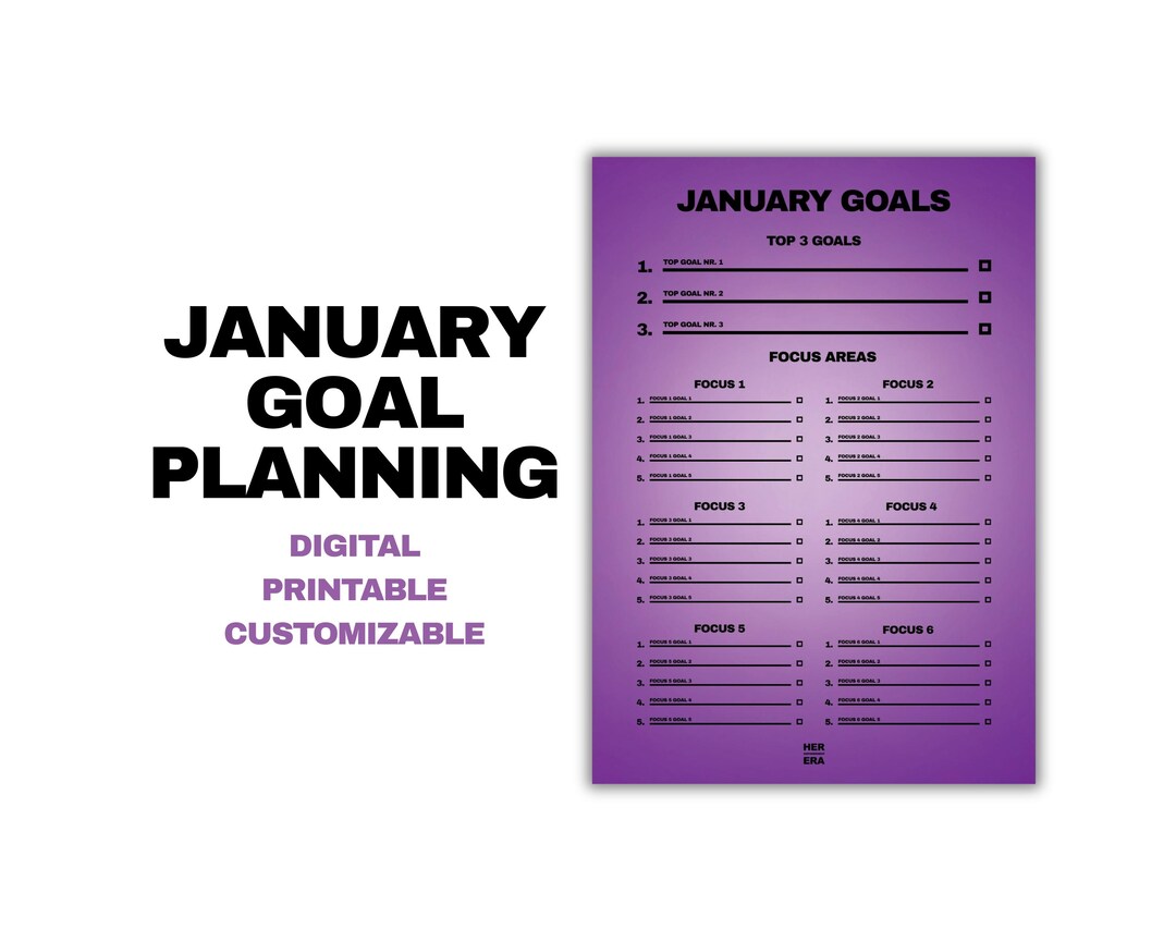 January Purple Goal Planner - Printable & Editable Canva Template ...