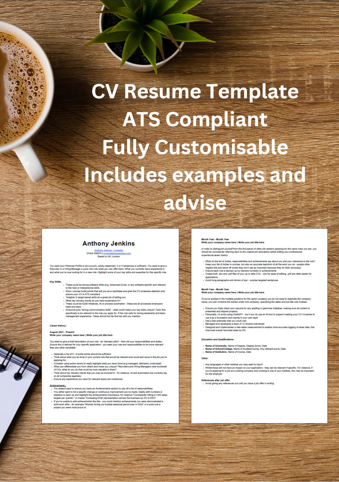 CV Resume Template ATS Compliant and Cover Letter - Etsy