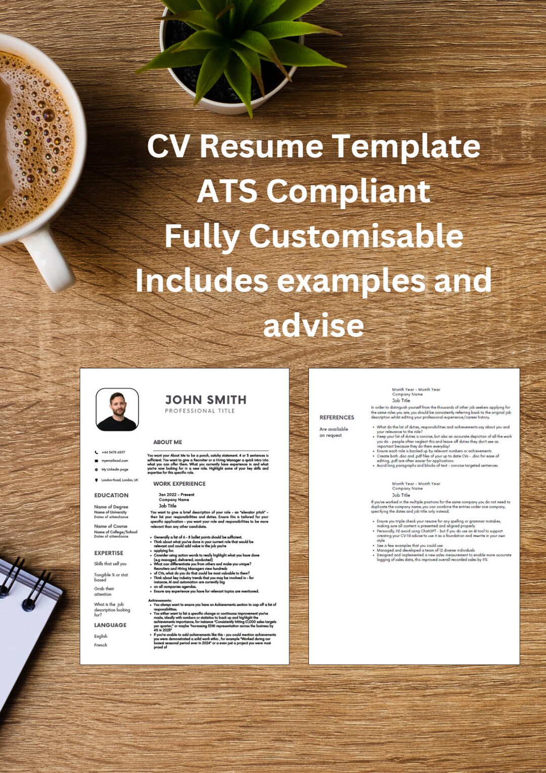 CV Resume Template ATS Compliant and Cover Letter - Etsy