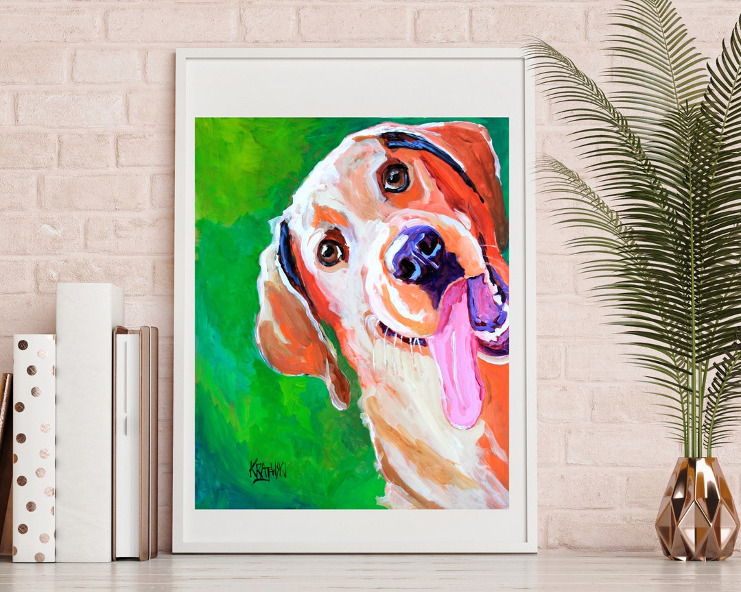 Colorful Labrador Painting, Yellow Lab Art Print of Acrylic Painting ...