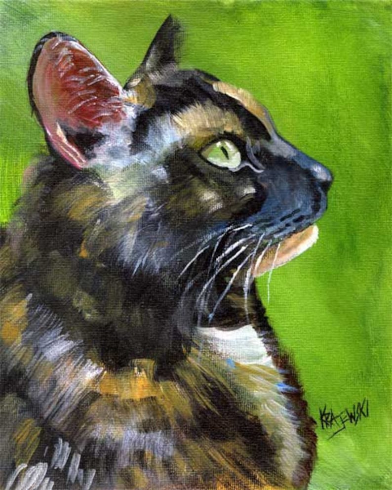 Tortie Cat Portrait Tortoiseshell Cat Art Print of Original - Etsy