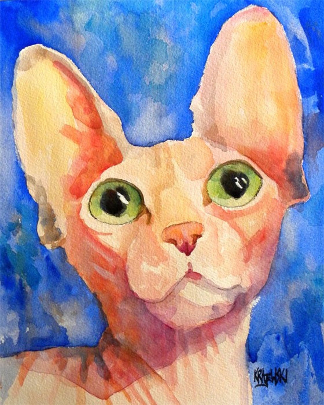 Sphynx Cat Art Print of Original Watercolor Painting 8x10 - Etsy