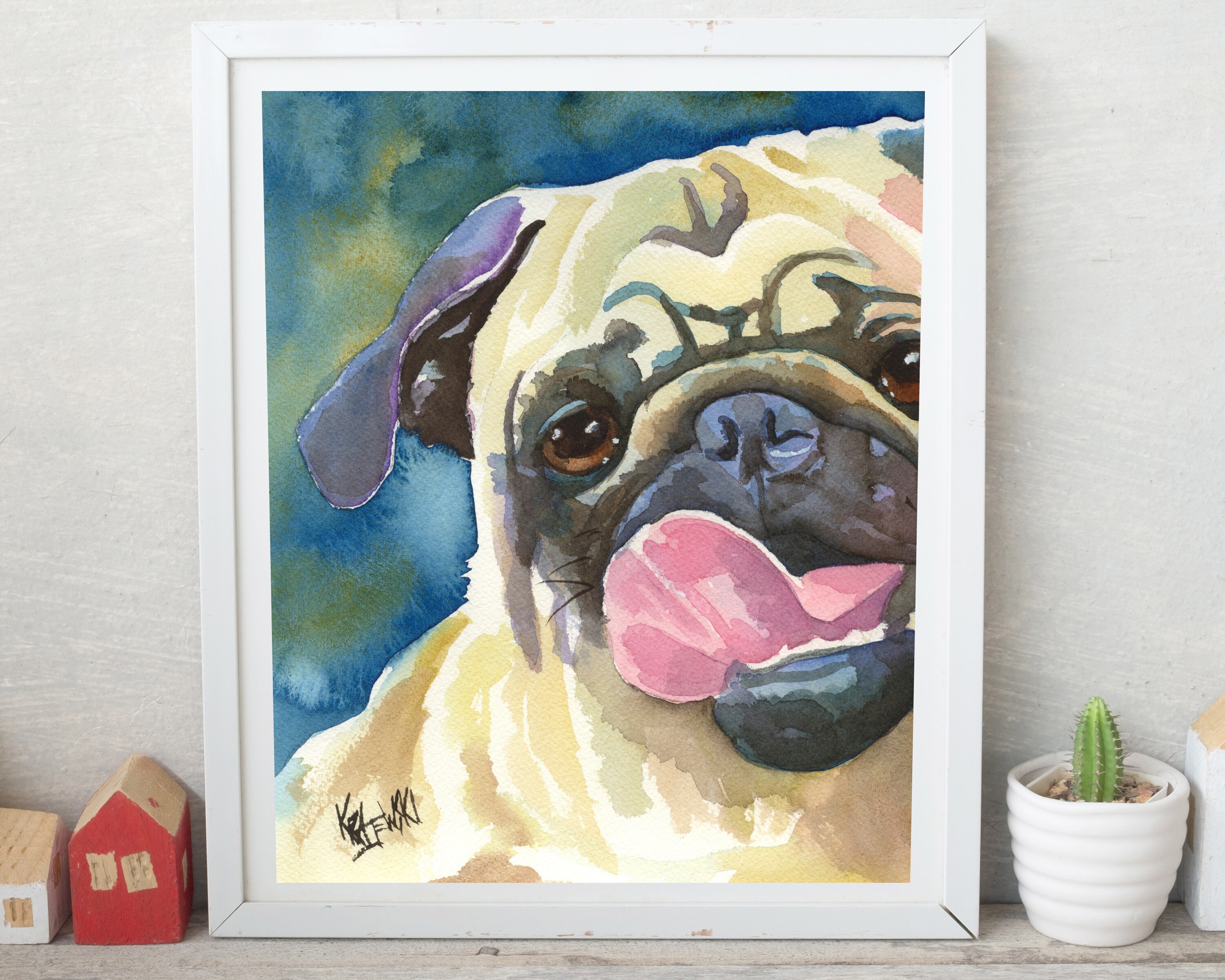 Pug Gifts Pug Art Print of Original Watercolor Painting Pug | Etsy