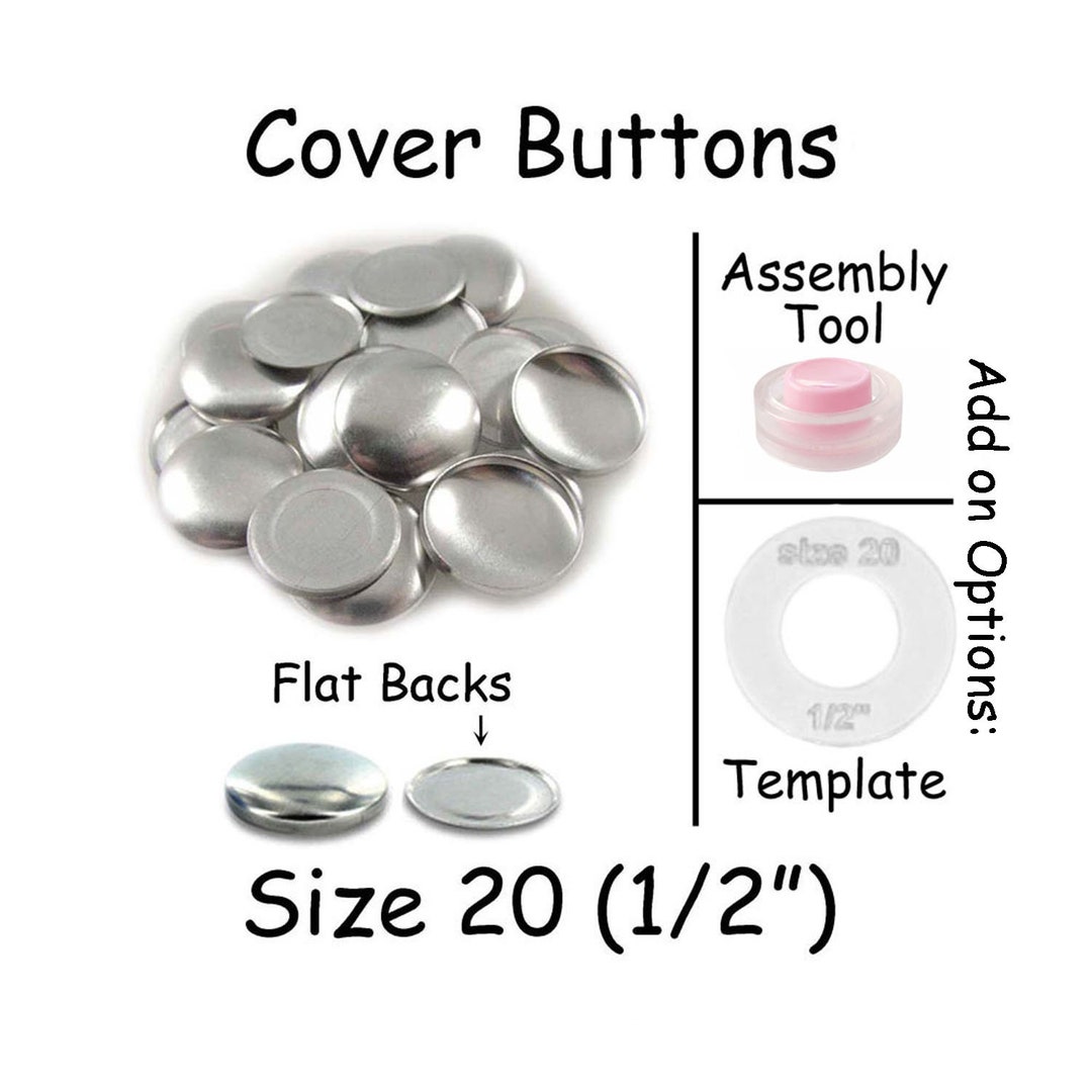 50 Cover Buttons / Fabric Covered Buttons Size 20 1/2 Inch 12mm Flat ...