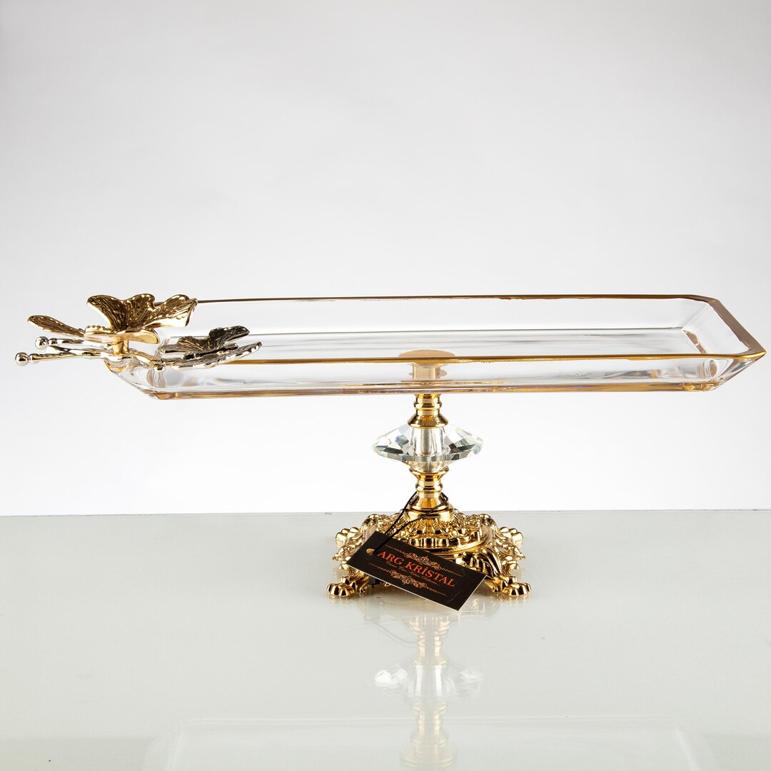 Paşabahçe Crystal Presentation Plates - Butterfly - Flower With Metal ...