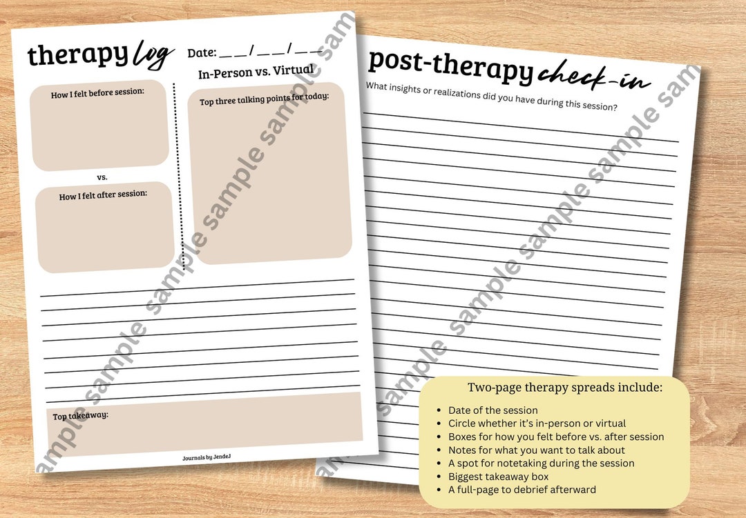 Therapy Session Journal Pages | 2-page Spread for Notes & Reflections ...