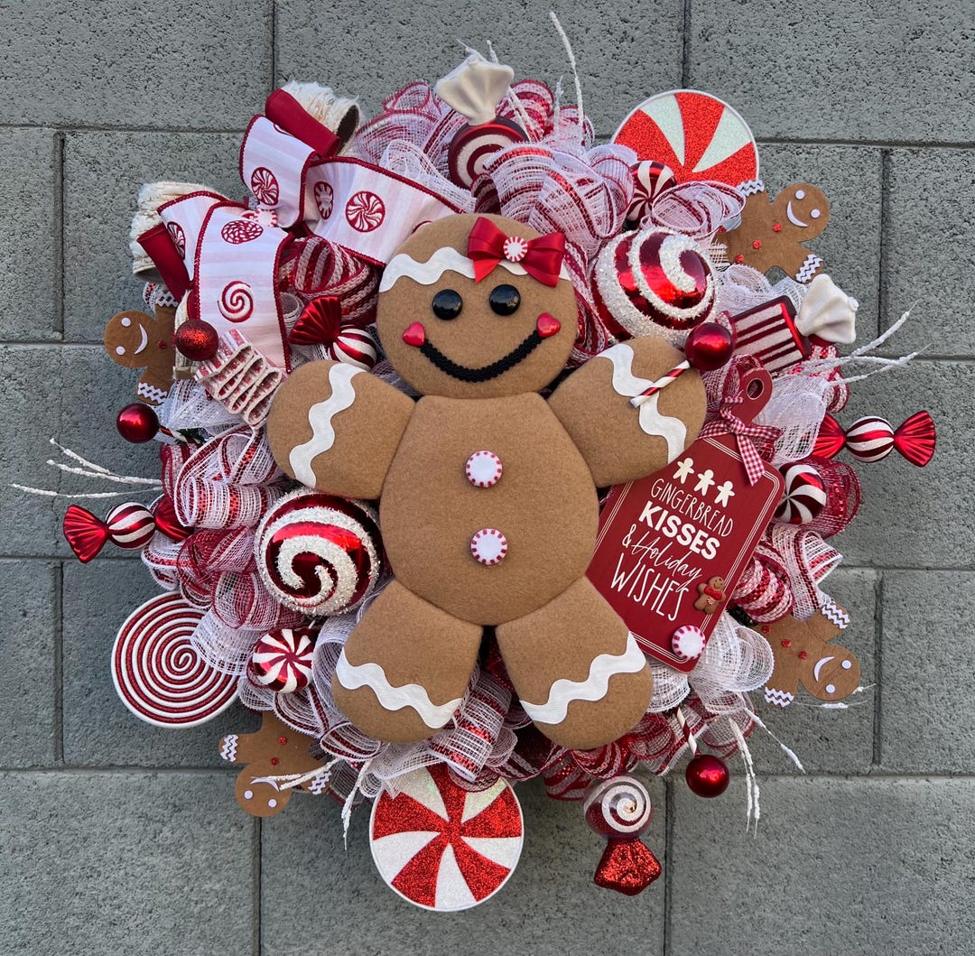 Peppermint Gingerbread Wreath, Christmas Wreath, Front Door Wreath ...