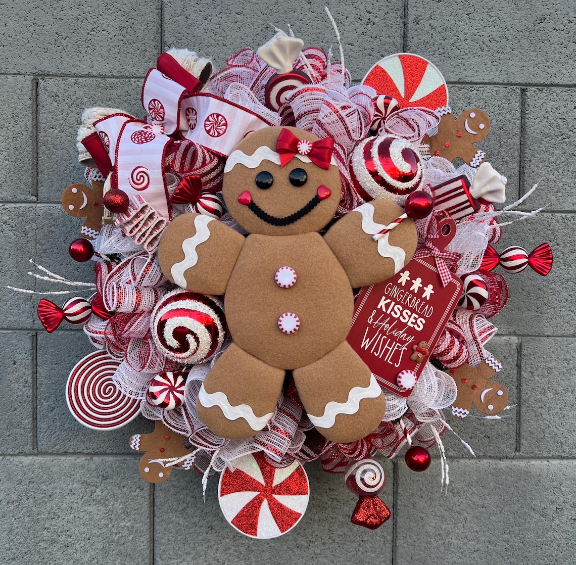 Peppermint Gingerbread Wreath, Christmas Wreath, Front Door Wreath ...