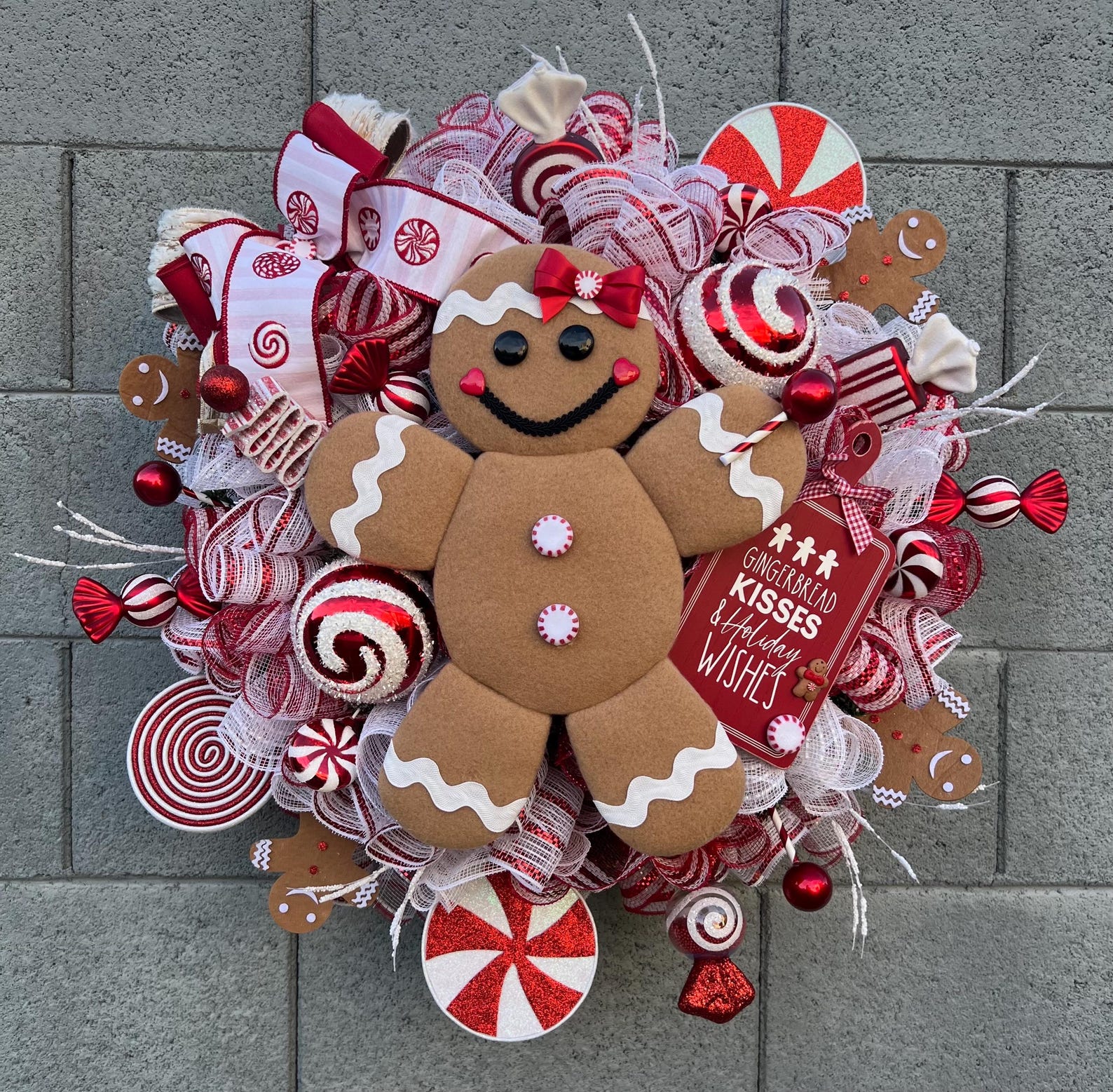Peppermint Gingerbread Wreath, Christmas Wreath, Front Door Wreath ...