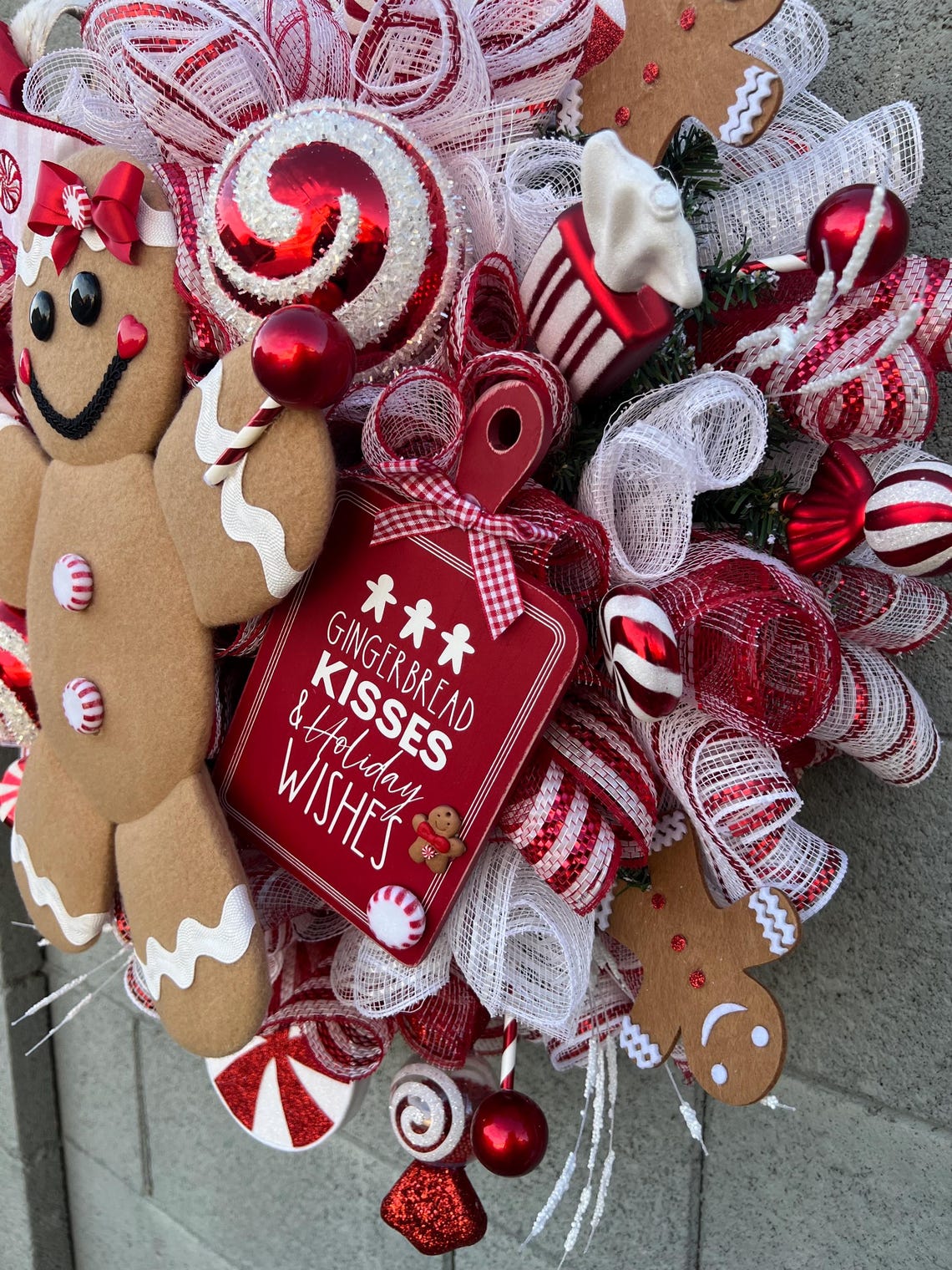 Peppermint Gingerbread Wreath, Christmas Wreath, Front Door Wreath ...