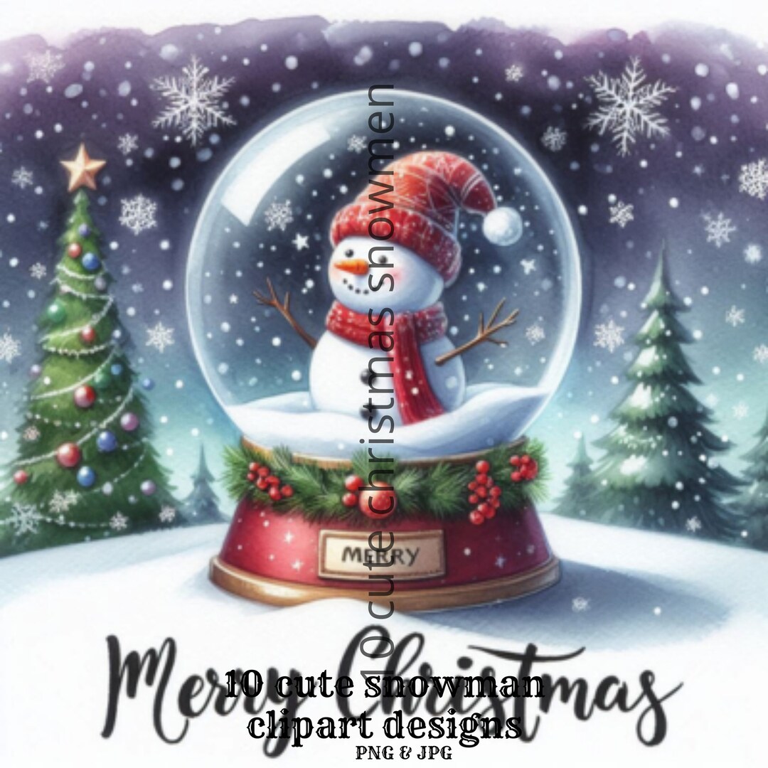 10 Cute Snowman Clipart Designs, Watercolor Clipart Bundle, High ...