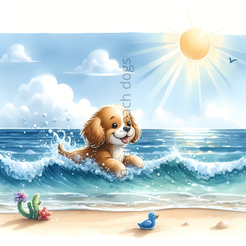 10 Cute Beach Dogs, Watercolor Clipart Design - Etsy