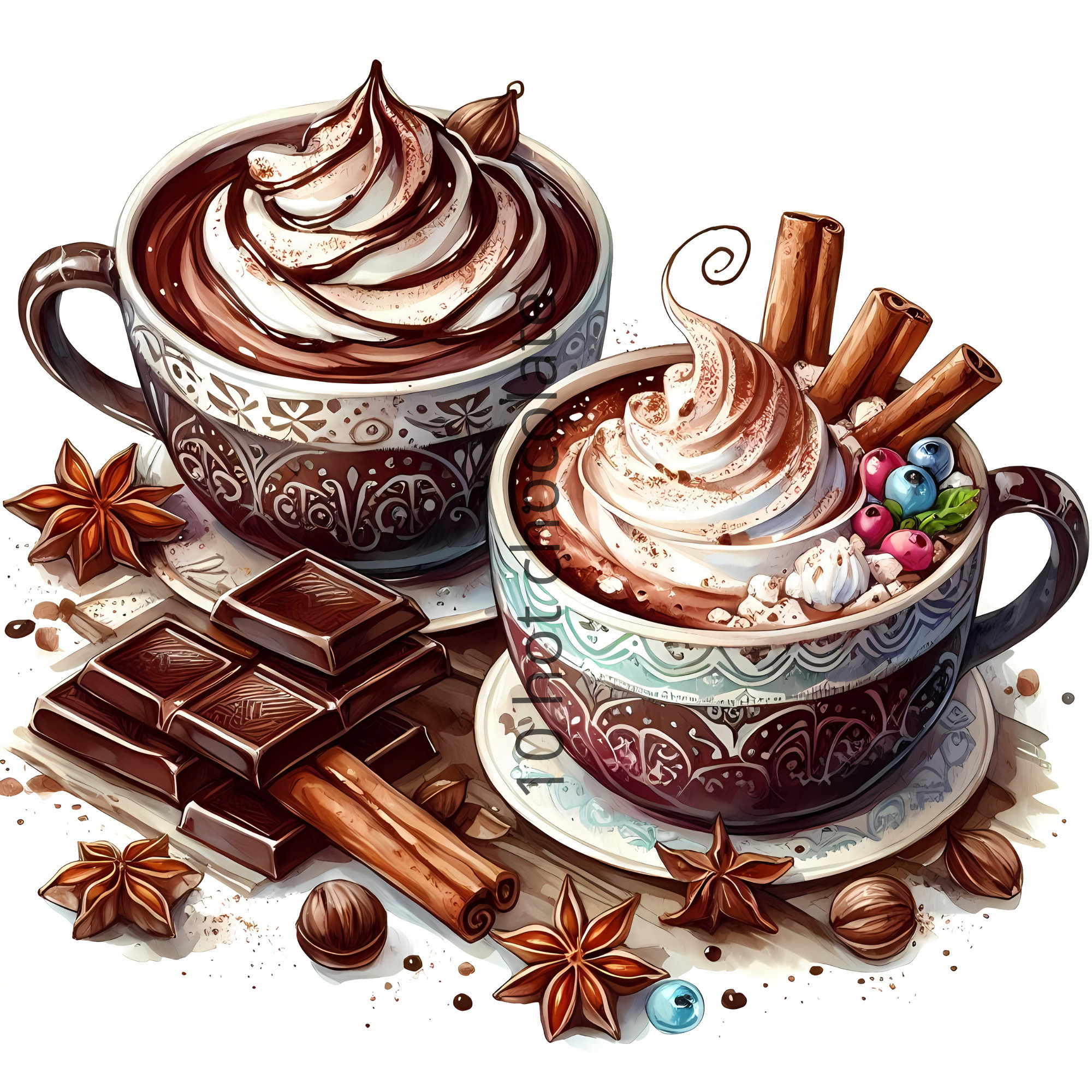 10 Hot Chocolate Cups Clipart Designs, Clipart Bundle, PNG and JPG ...