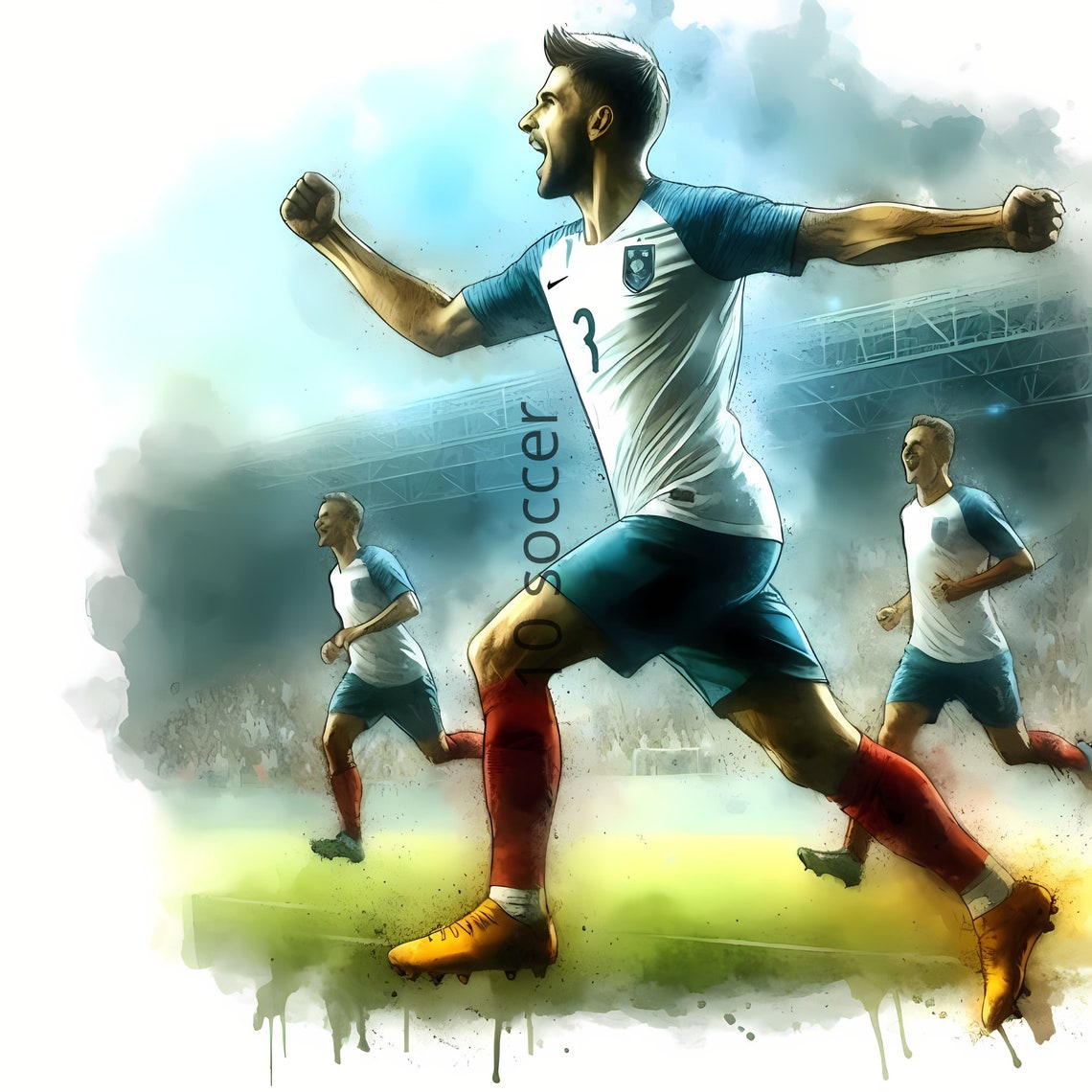 10 Soccer Clipart Designs, Clipart Bundle, Watercolor, PNG and JPG ...