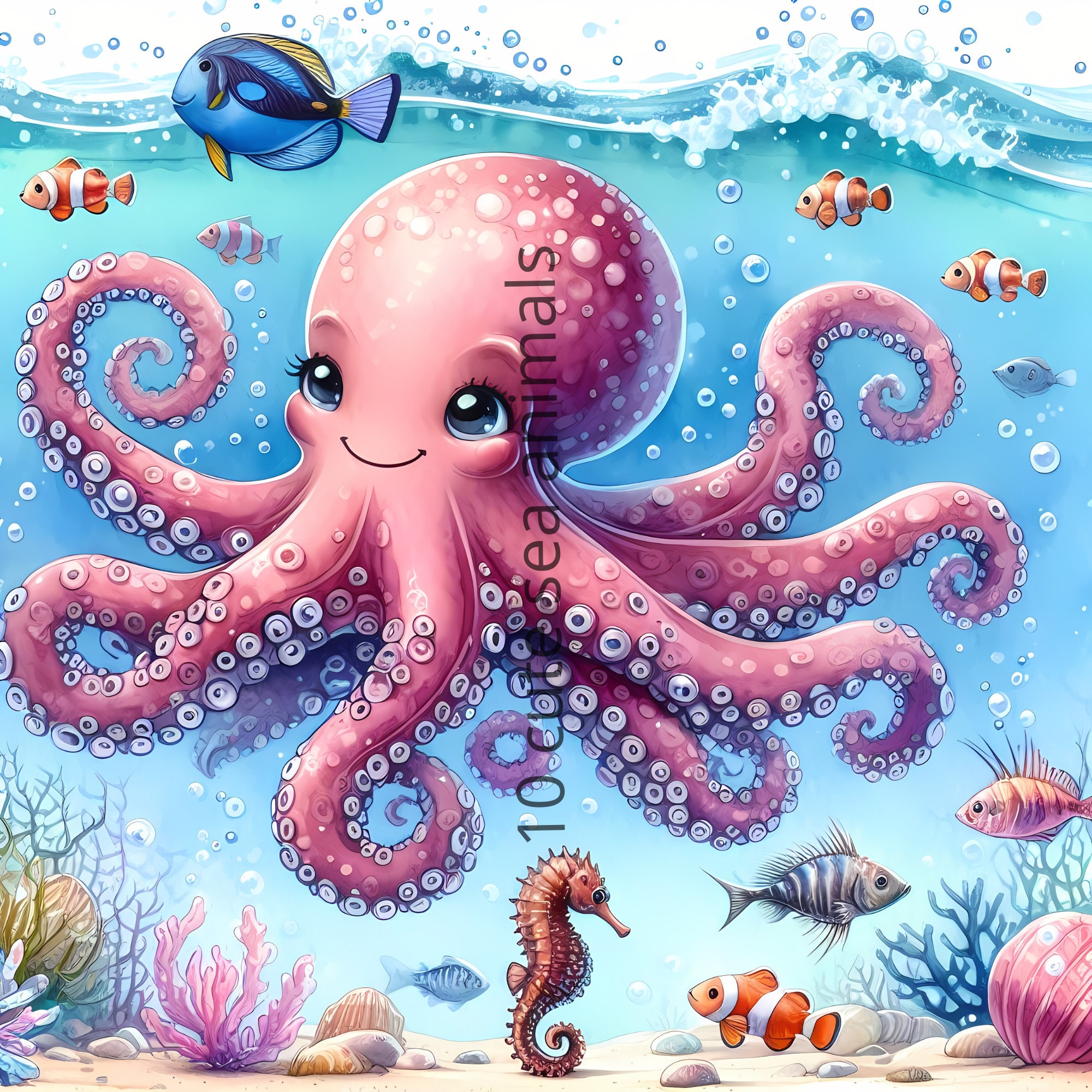 10 Cute Sea Animals Clipart Designs, Watercolor Clipart Bundle, PNG and ...