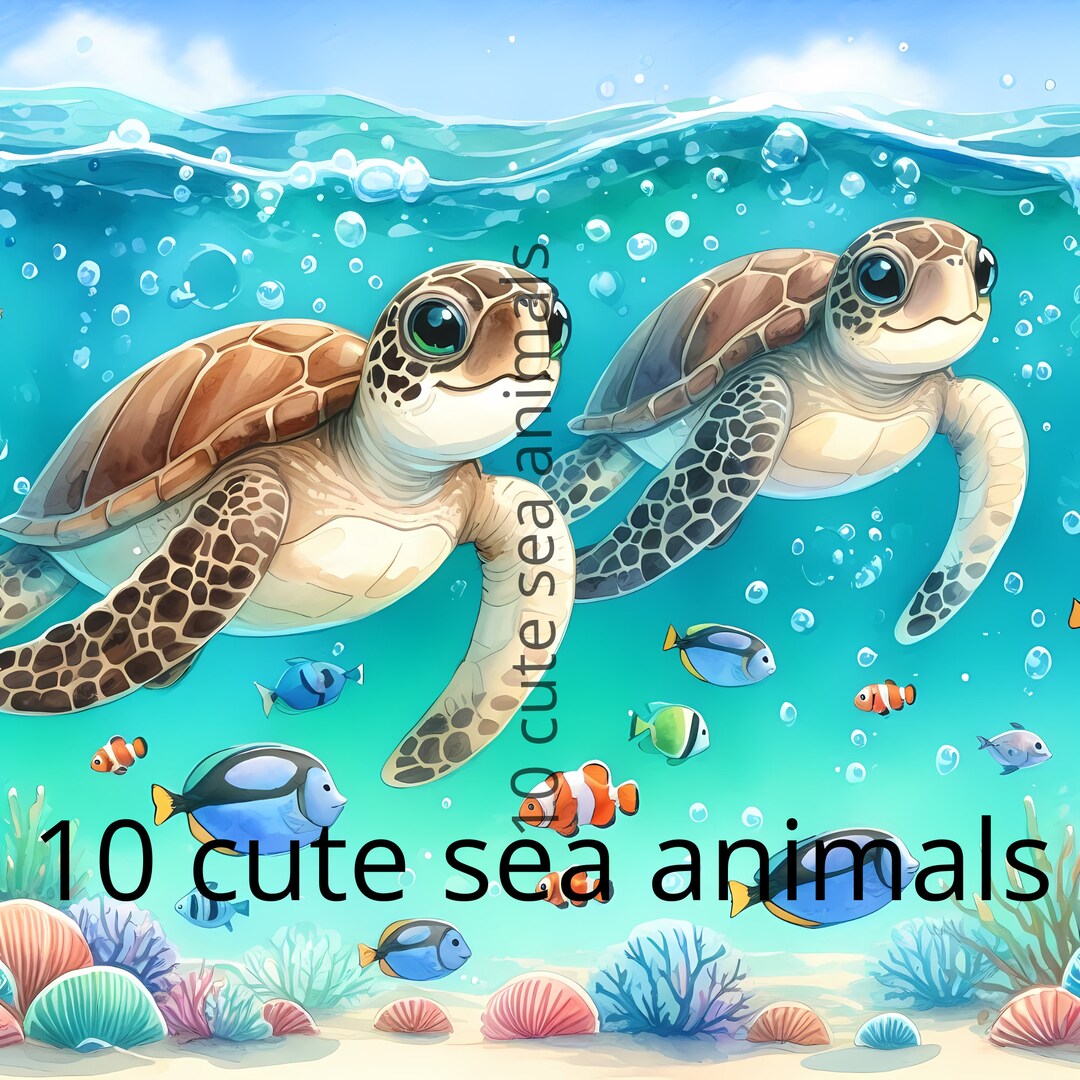 10 Cute Sea Animals Clipart Designs, Watercolor Clipart Bundle, PNG and ...