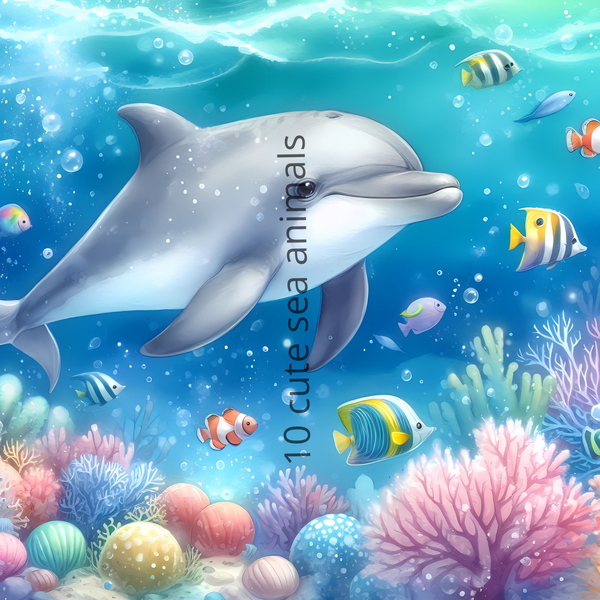 10 Cute Sea Animals Clipart Designs, Watercolor Clipart Bundle, PNG and ...