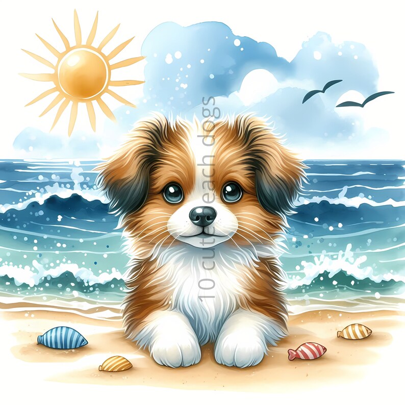 10 Cute Beach Dogs, Watercolor Clipart Design - Etsy