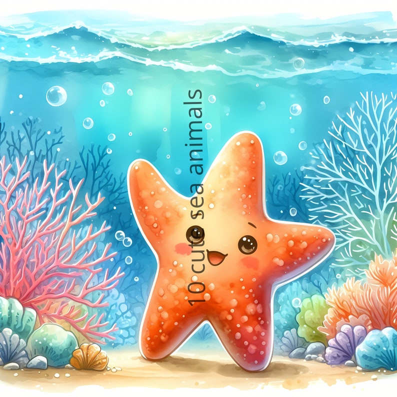10 Cute Sea Animals Clipart Designs, Watercolor Clipart Bundle, PNG and ...