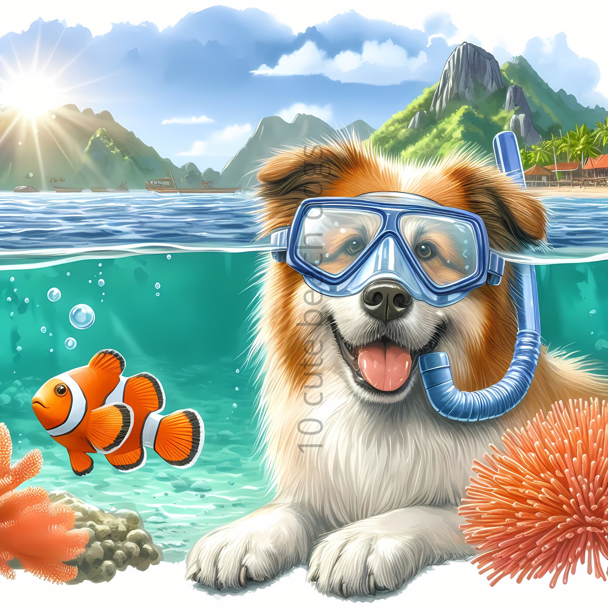 10 Cute Beach Dogs, Watercolor Clipart Design - Etsy