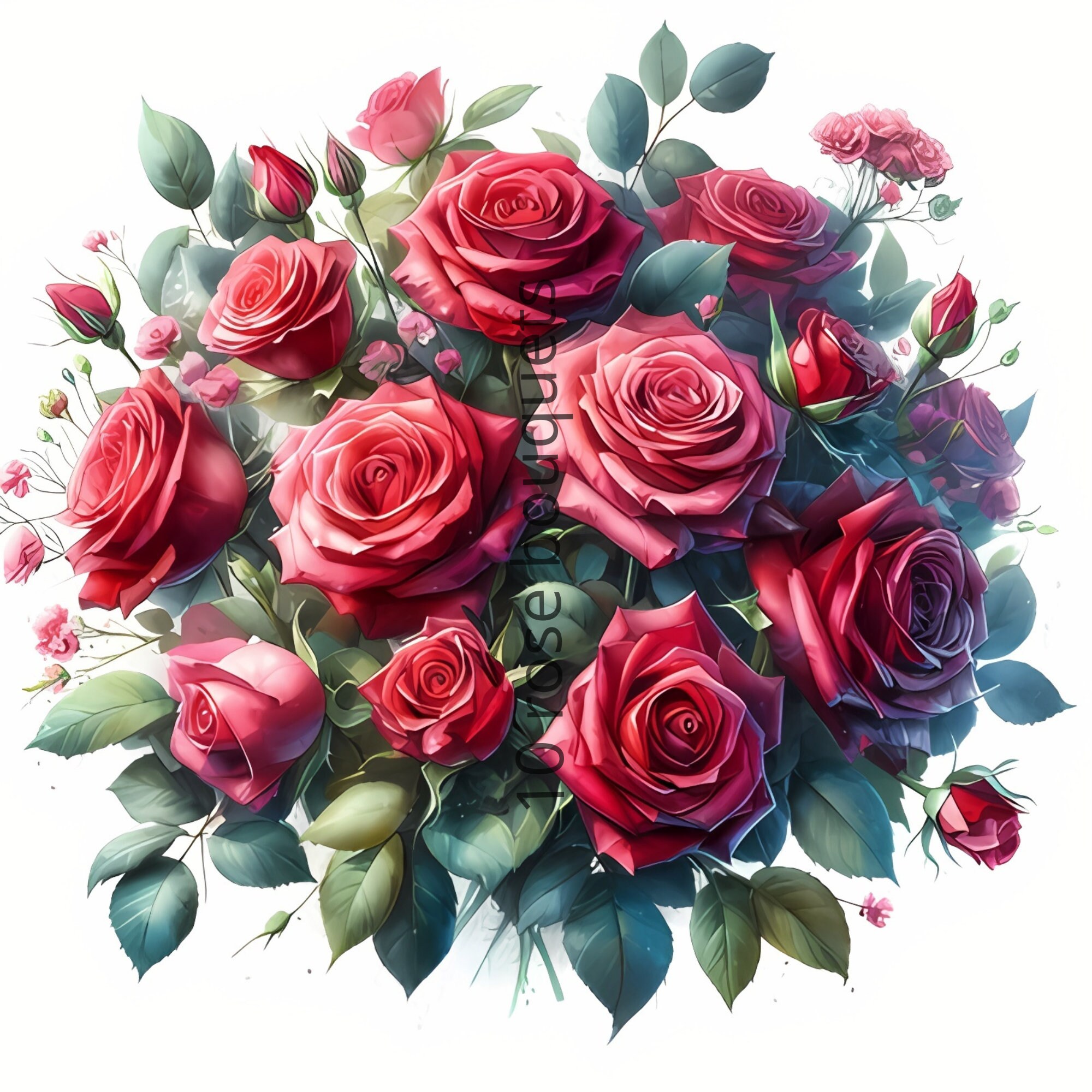 10 Bouquet of Roses Clipart Designs, Watercolor, High Quality Clipart ...