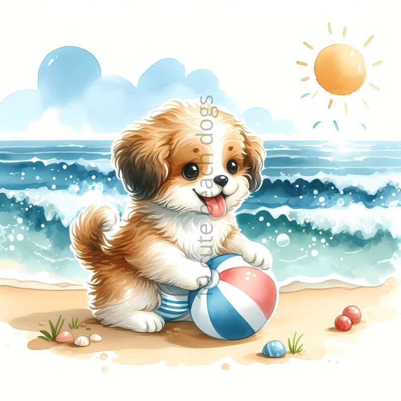 10 Cute Beach Dogs, Watercolor Clipart Design - Etsy