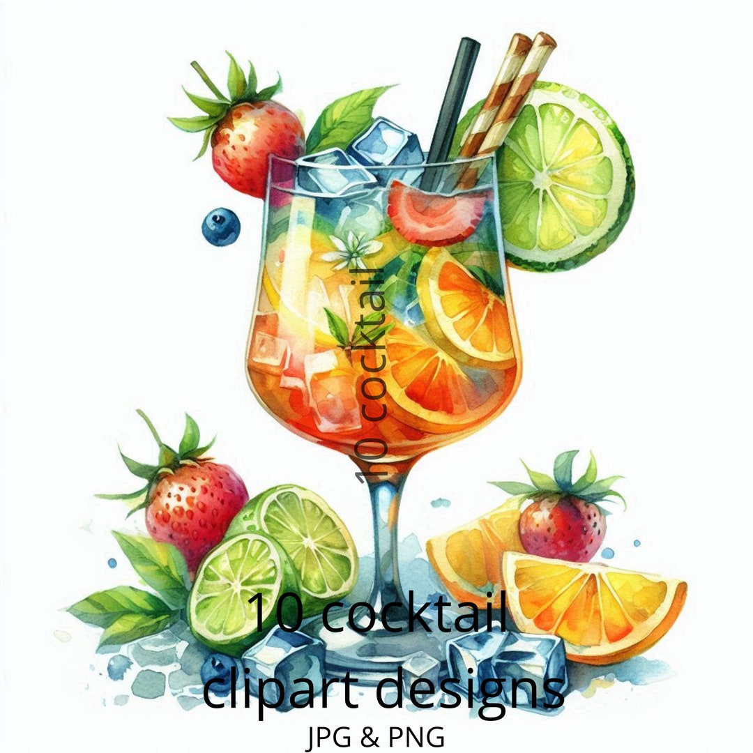 10 Summer Cocktails Clipart Designs, Watercolor, High Quality Clipart ...