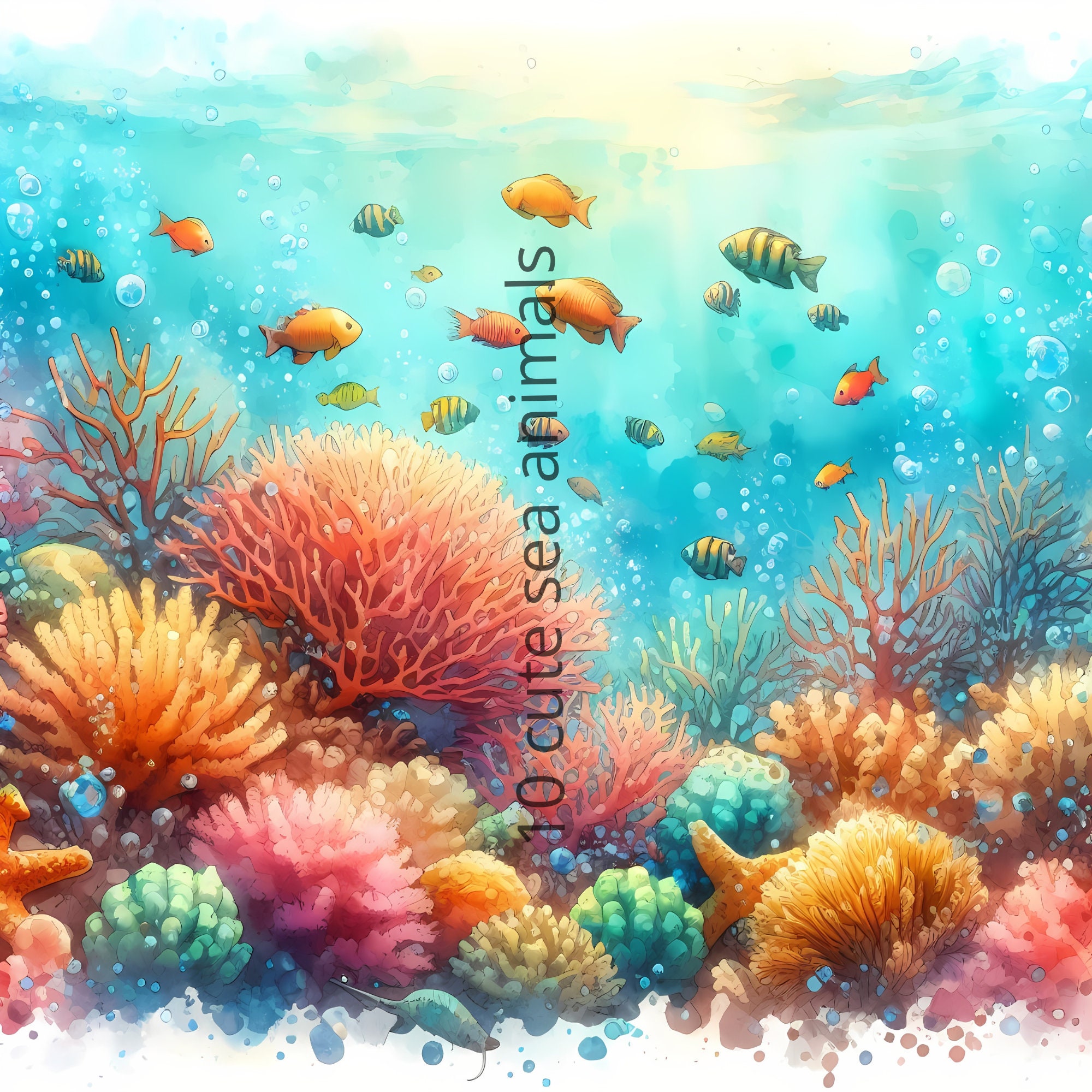 10 Cute Sea Animals Clipart Designs, Watercolor Clipart Bundle, PNG and ...