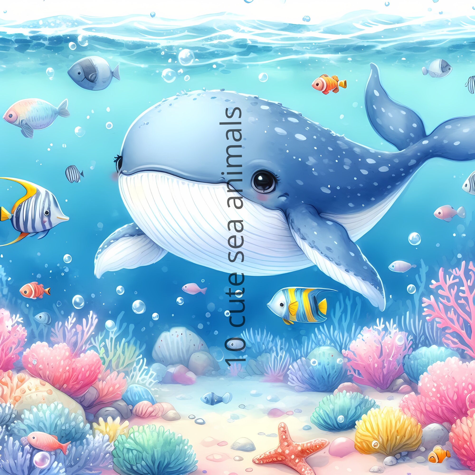 10 Cute Sea Animals Clipart Designs, Watercolor Clipart Bundle, PNG and ...