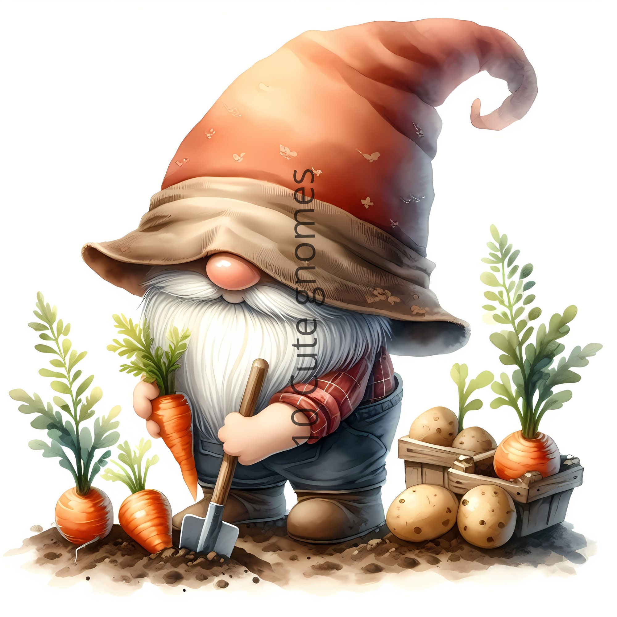 10 Gnomes Clipart Designs, Clipart Bundle, Watercolor, PNG and JPG ...