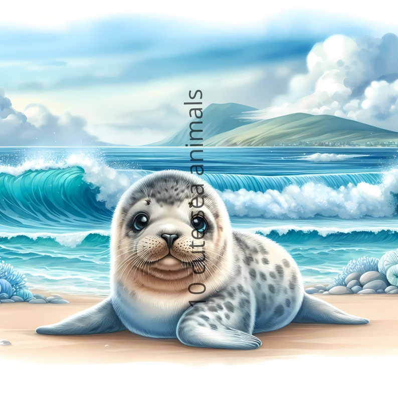10 Cute Sea Animals Clipart Designs, Watercolor Clipart Bundle, PNG and ...