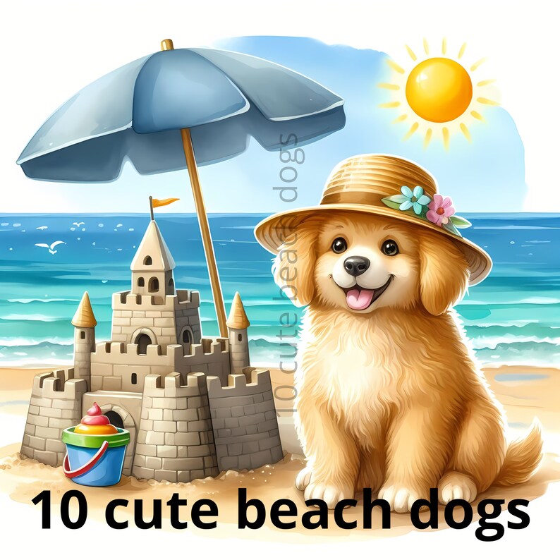 10 Cute Beach Dogs, Watercolor Clipart Design - Etsy