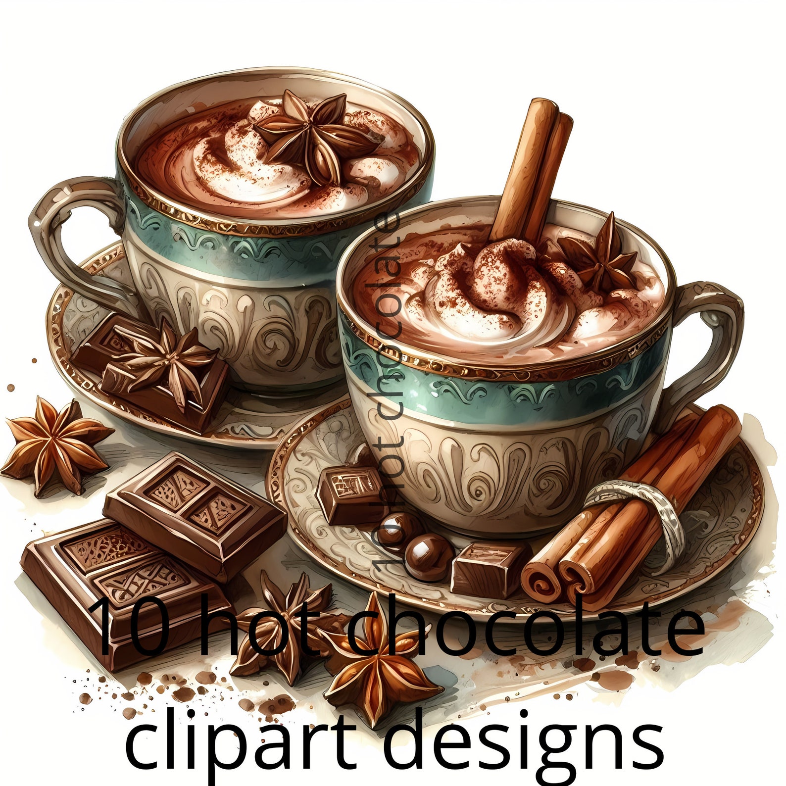 10 Hot Chocolate Cups Clipart Designs, Clipart Bundle, PNG and JPG ...