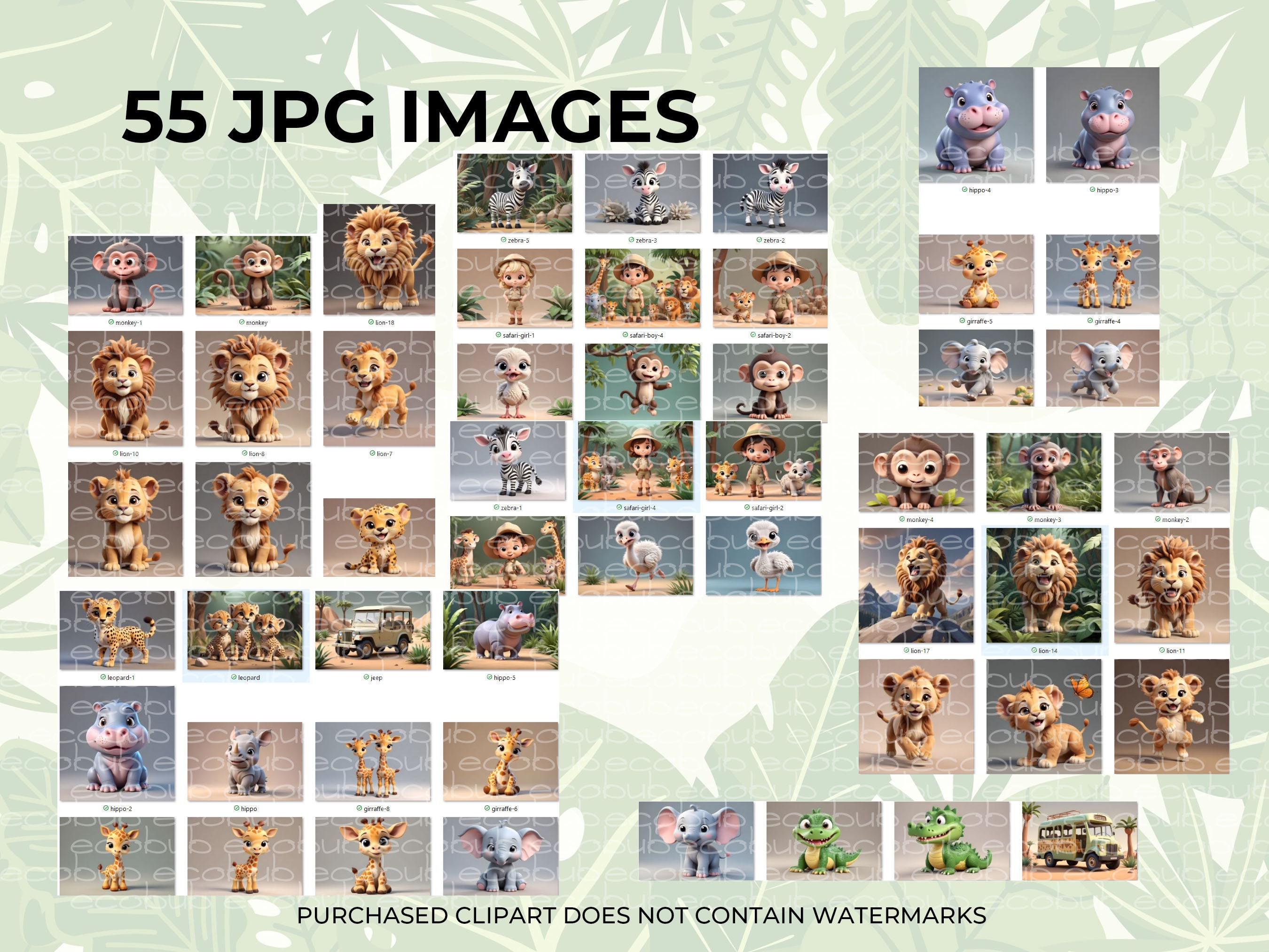 106 Safari Clipart Bundle, Safari Animals/people Digital PNG JPG ...