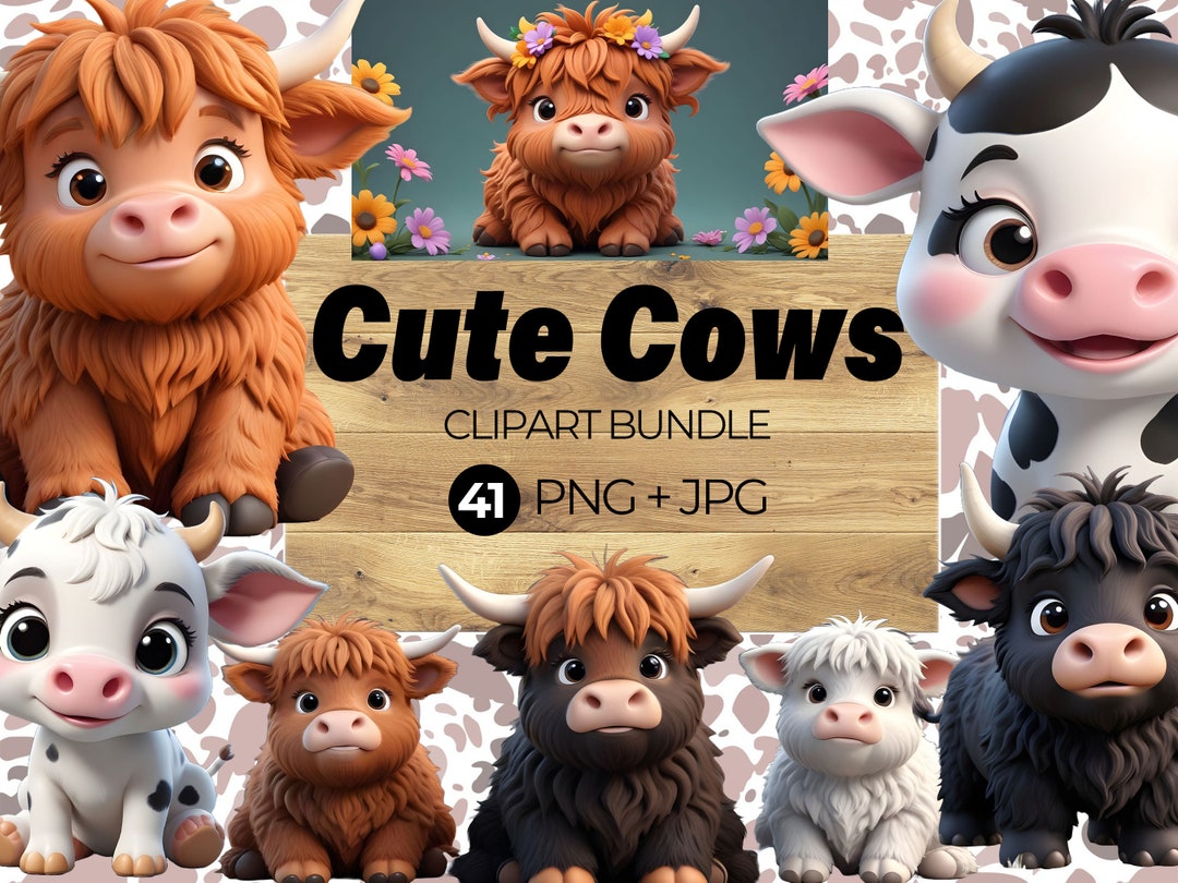 41 Cute Cow Clipart Bundle, Highland Cows PNG and JPG. Great for ...