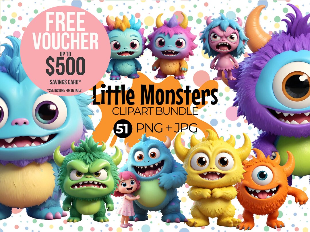 51 Colorful Monster Clipart Bundle, Baby Monster Digital PNG JPG ...