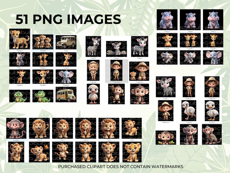 106 Safari Clipart Bundle, Safari Animals/people Digital PNG JPG ...