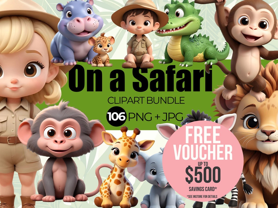 106 Safari Clipart Bundle, Safari Animals/people Digital PNG JPG ...