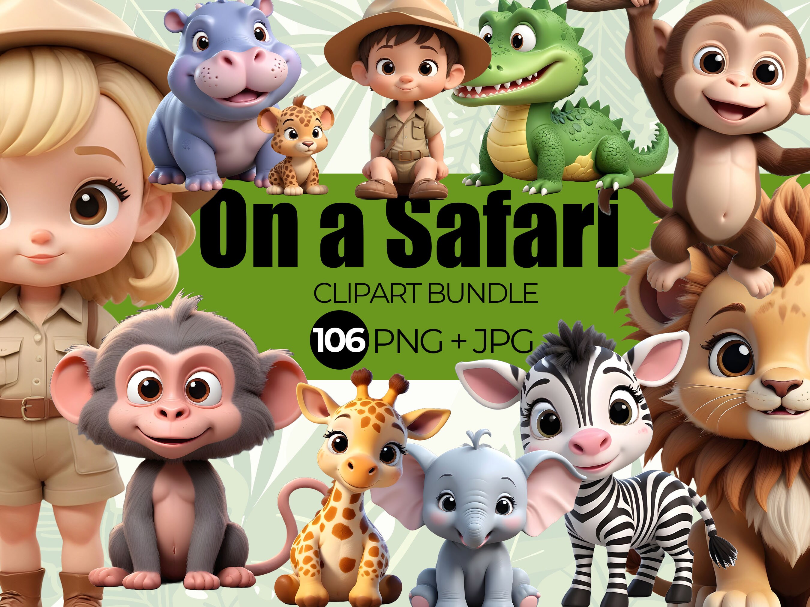 106 Safari Clipart Bundle, Safari Animals/people Digital PNG JPG ...