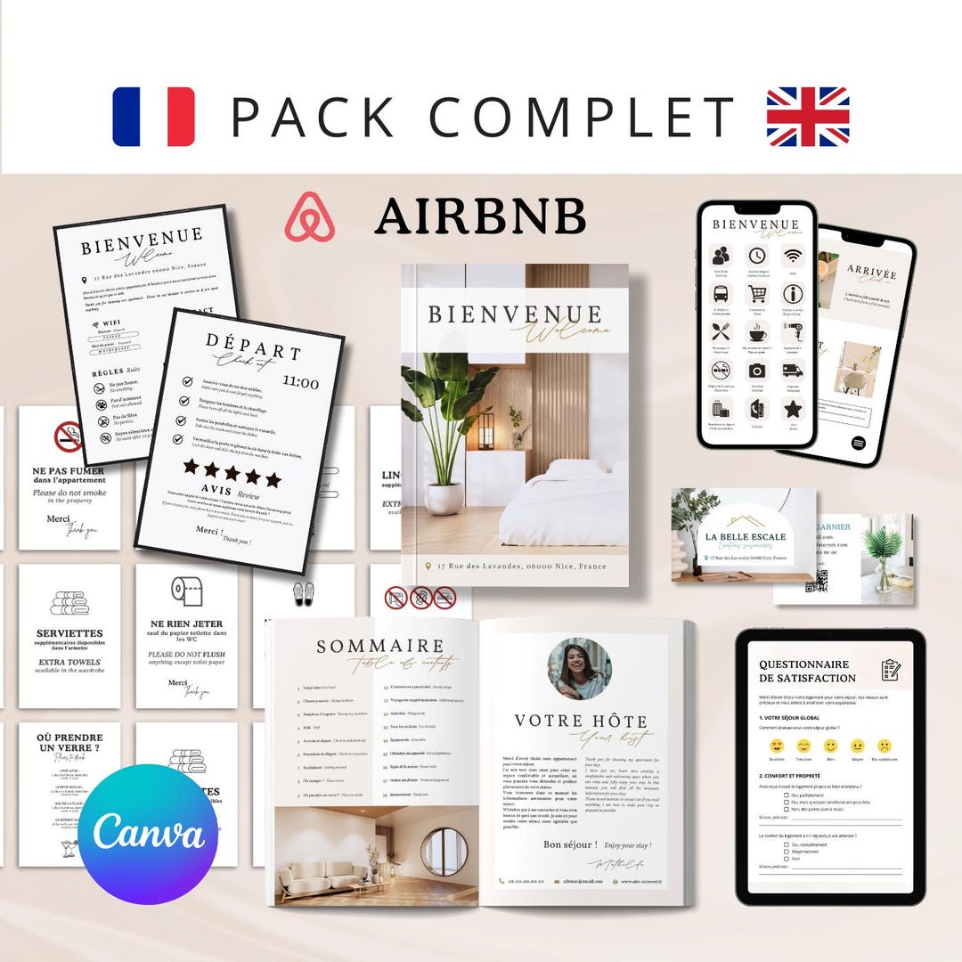 Complete French and English Package for Airbnb, Bed and Breakfasts, and ...