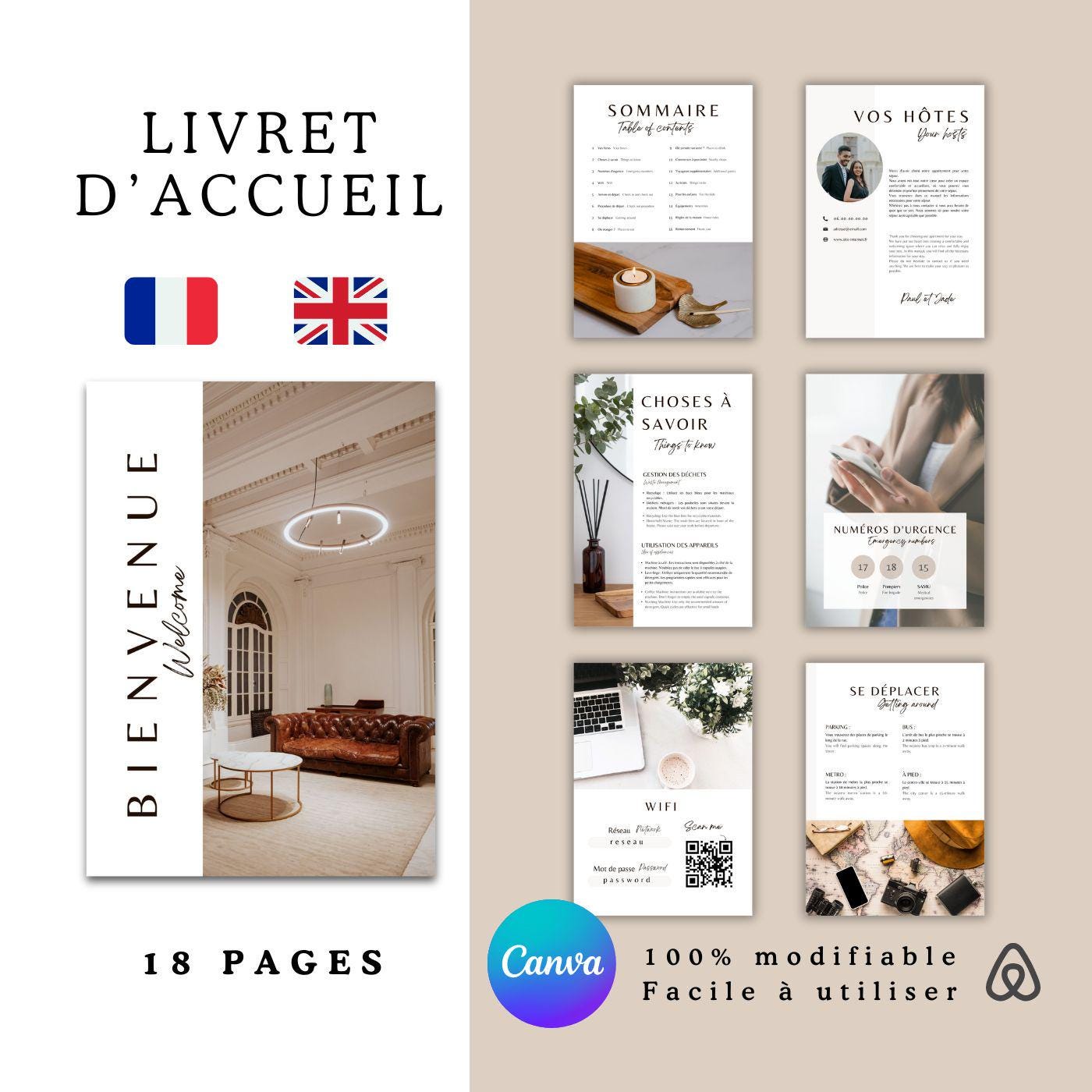 French and English Airbnb Welcome Booklet - Easy to Use Canva Template ...