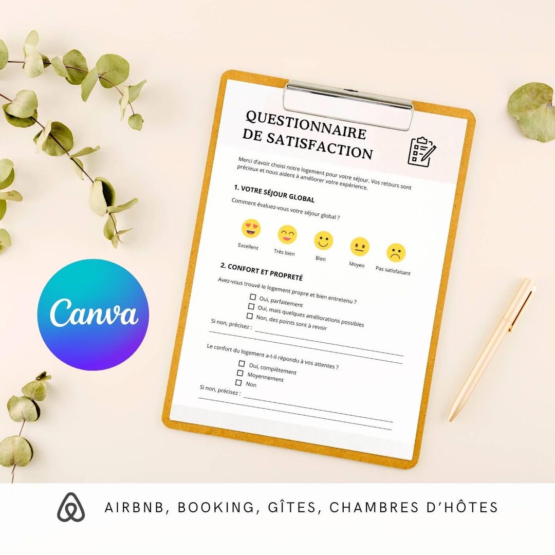 French Airbnb Satisfaction Questionnaire Customizable Form Template for ...
