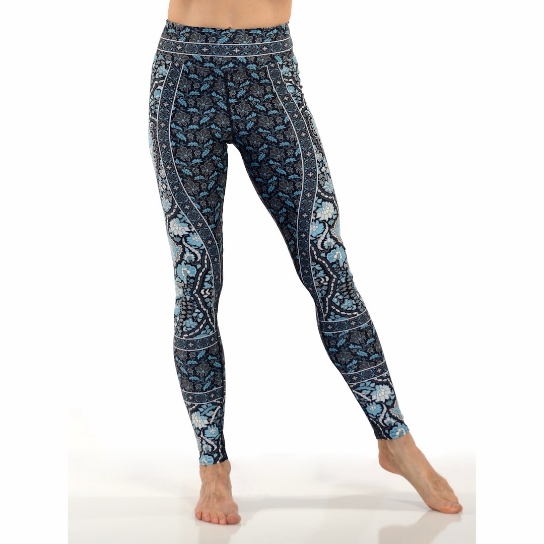 Highland Mixed Prints Black Aqua Paisley Activewear Leggings Yoga ...