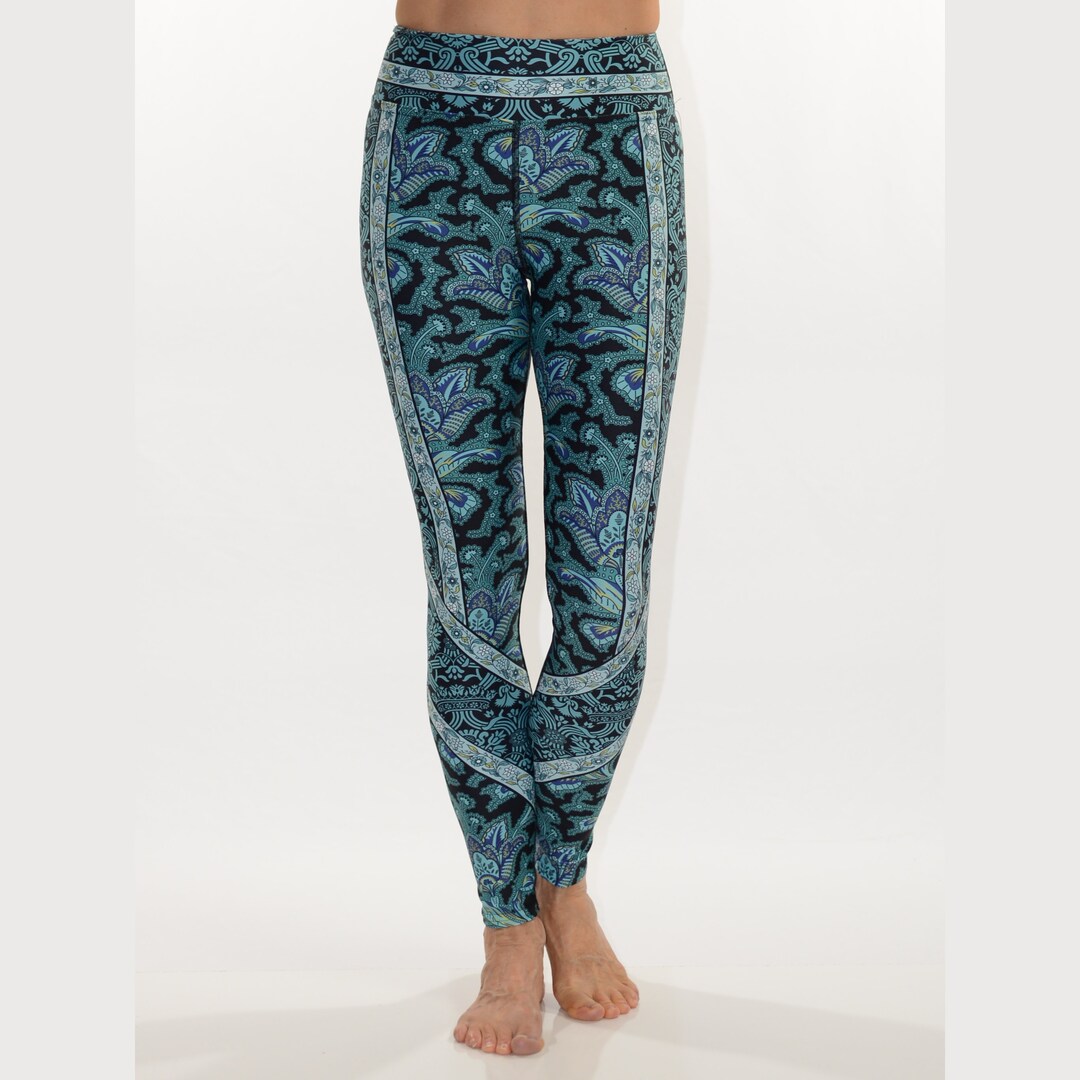 Lavinia Mixed Prints Black Teal Paisley Yoga Leggings Activewear Tights ...